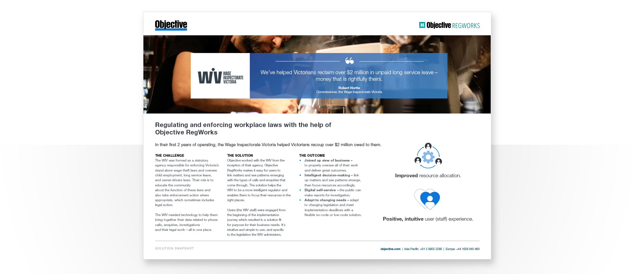 Solution Snapshot | Regulating and enforcing workplace laws | Objective Corporation