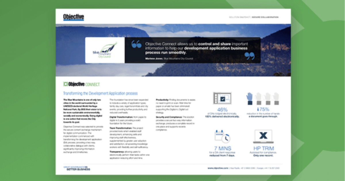 Solution Snapshot - Transforming the DA process at Blue Mountains City Council | Objective ...